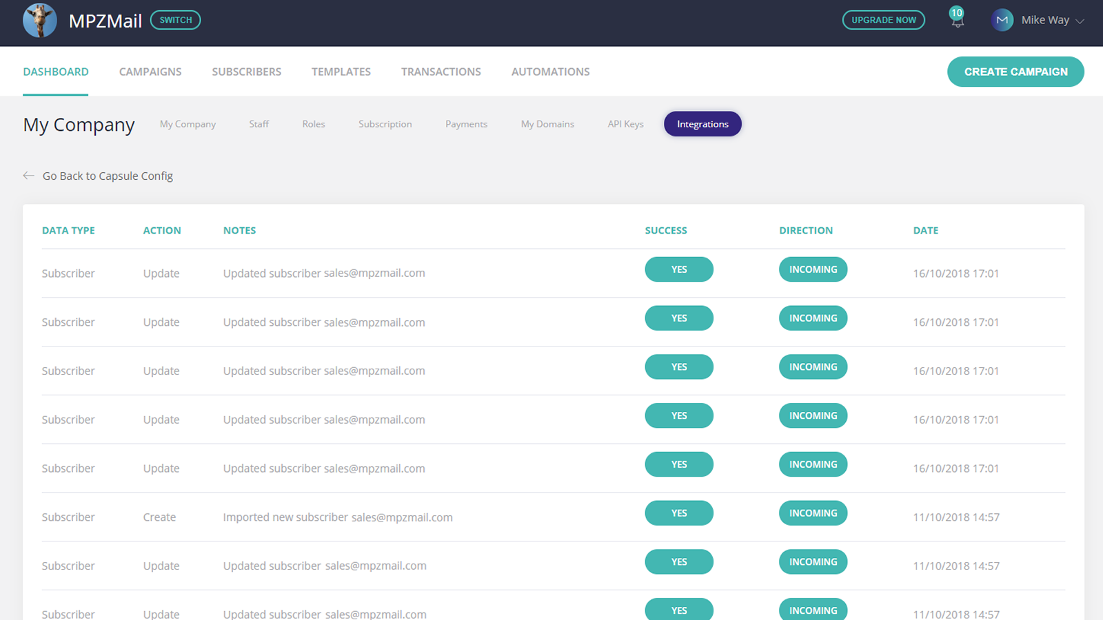 Capsule Integration Screenshot